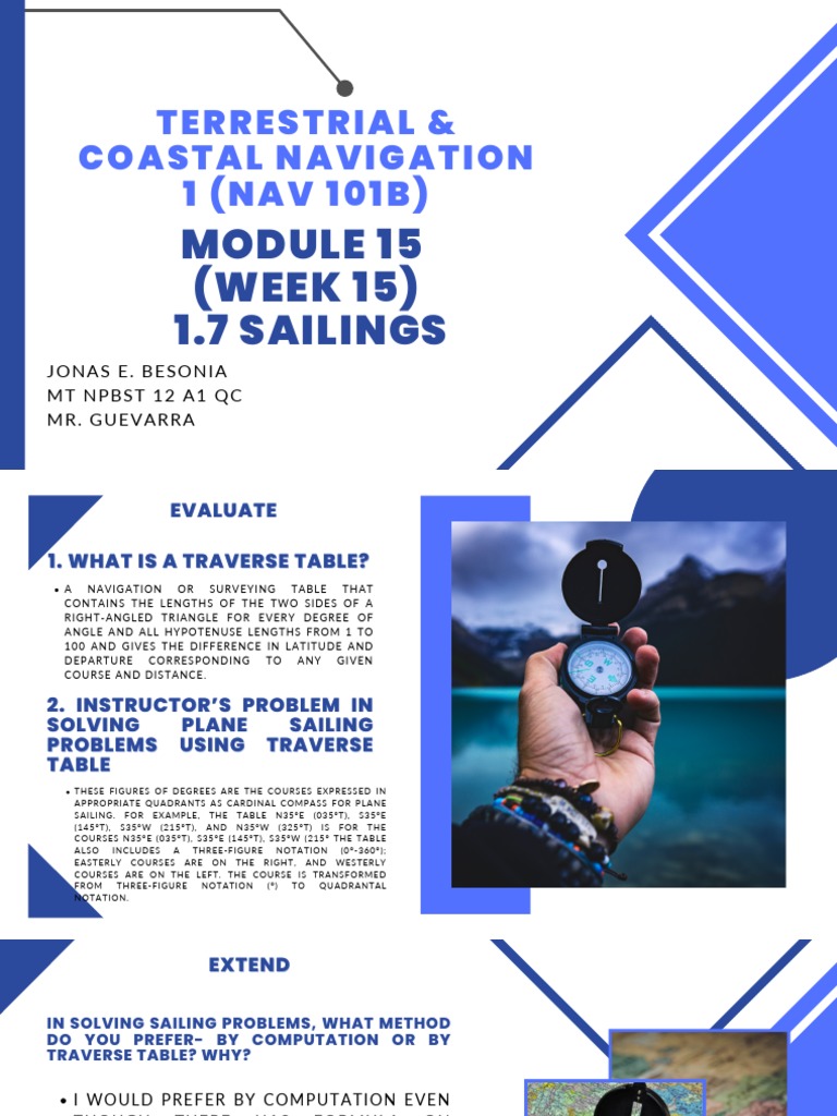 Terrestrial & Coastal Navigation 1 (NAV 101B) : (WEEK 15) 1.7 Sailings ...