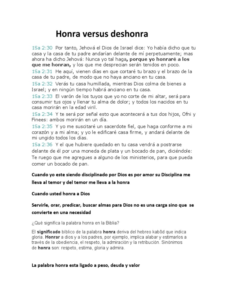 Honra y deshonra en la Biblia | PDF | Amor