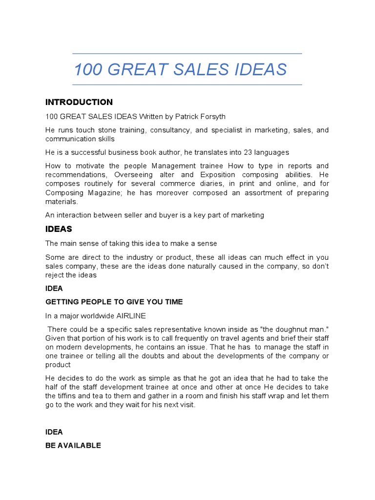100 Great Sales Ideas | PDF | Sales | Customer