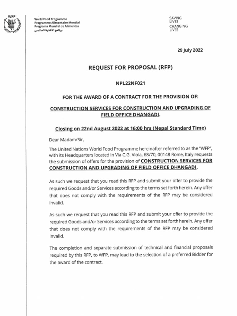 Main RFP Document - NPL22NF021 | PDF