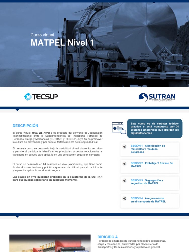 Sutran Tecsup MATPEL Nivel 1 Brochure | PDF