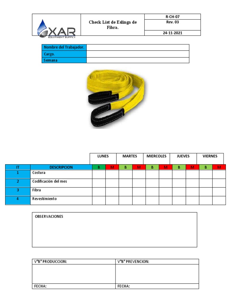 R-CH-07 Check List de Eslinga de Fibra Rev. 03 | PDF