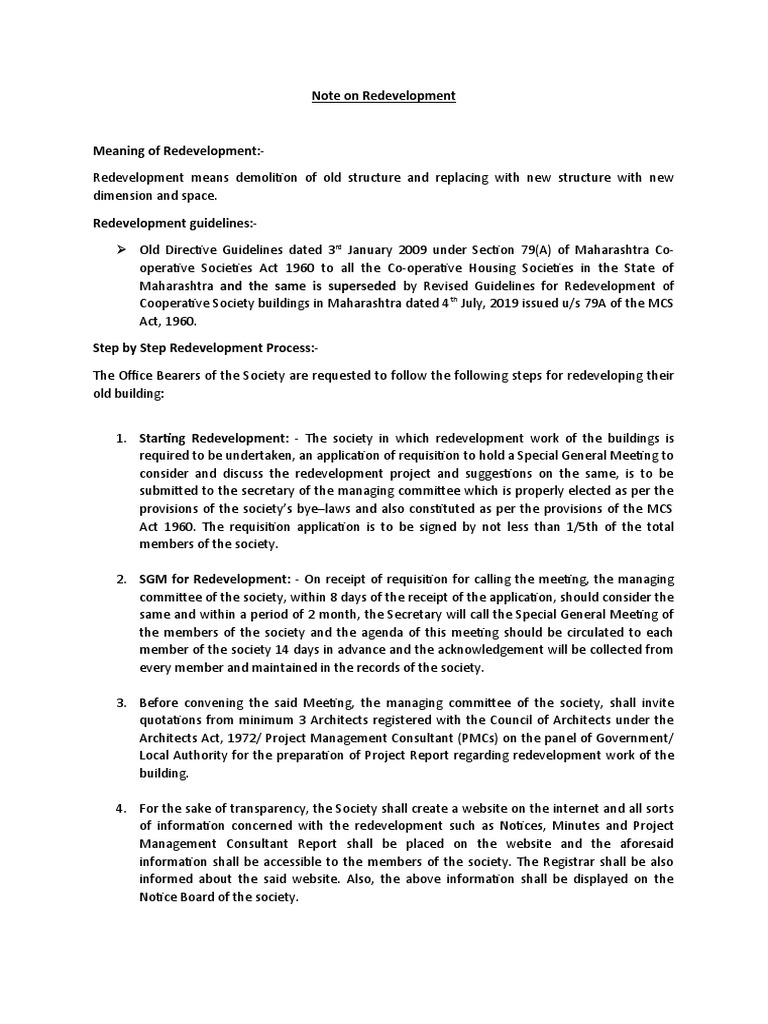 Note On Redevelopment | PDF | Quorum | Architect