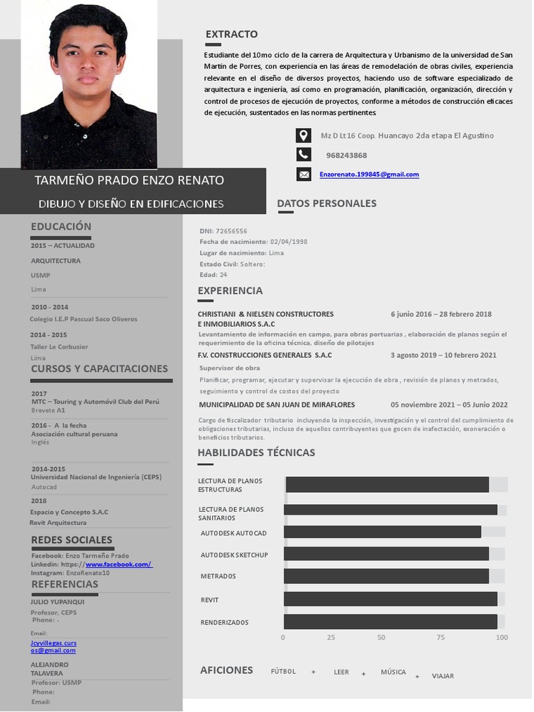 CV - Enzo Tarmeño Nuevo | PDF | Perú | Lima