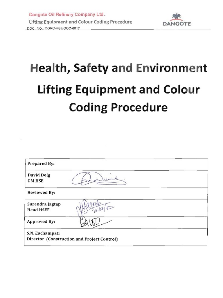 Dorc Approved Lifting Equipment and Color Coding Procedure | PDF