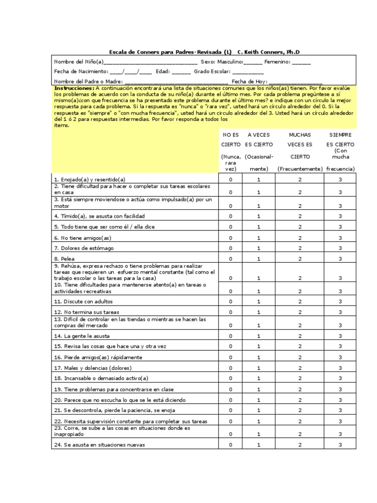 Escala Conners Version Larga 1997 | PDF | Desorden hiperactivo y ...