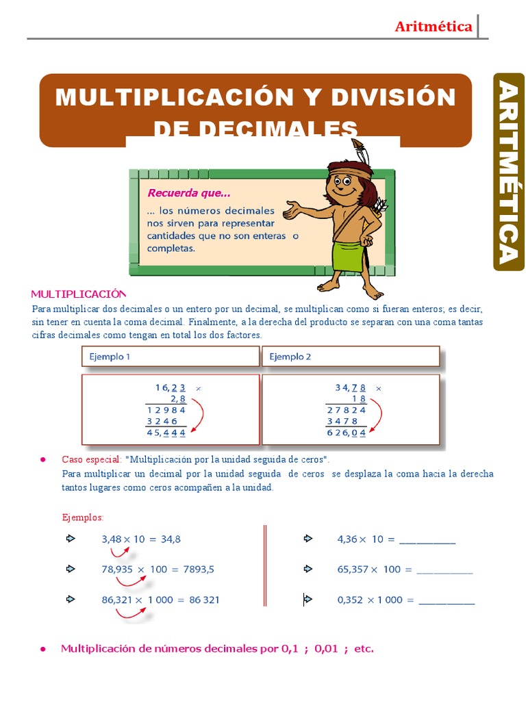 Multiplicación y División de Decimales para Quinto Grado de Primaria | PDF | Multiplicación ...