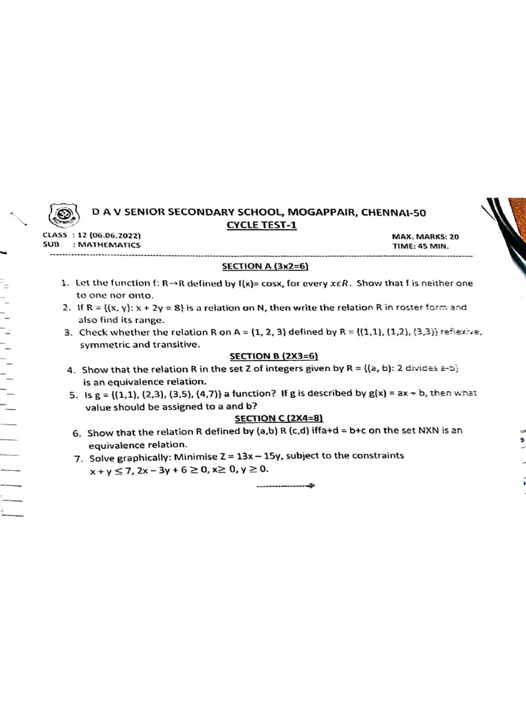 Dav Ut 1 Maths Pdf Abstract Algebra Elementary Mathematics