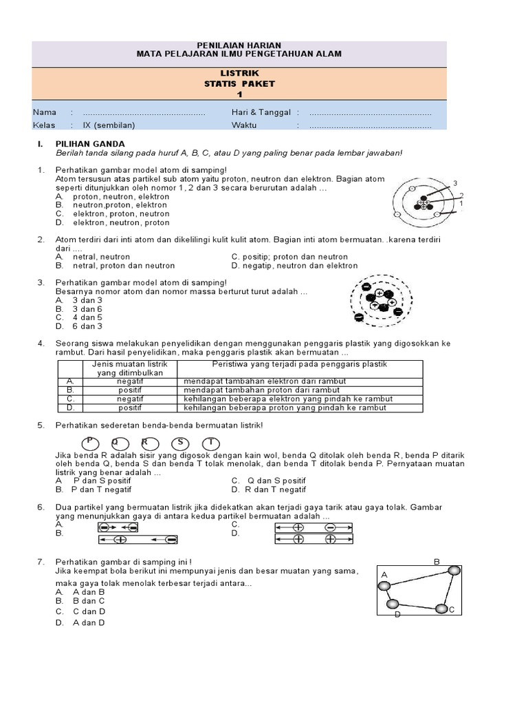 Soal IPA Kelas IX: Listrik Statis | PDF