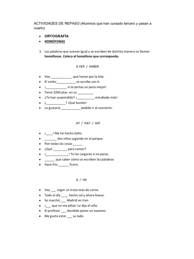 Actividades de Repaso Tercer | PDF | Palabra | Verbo