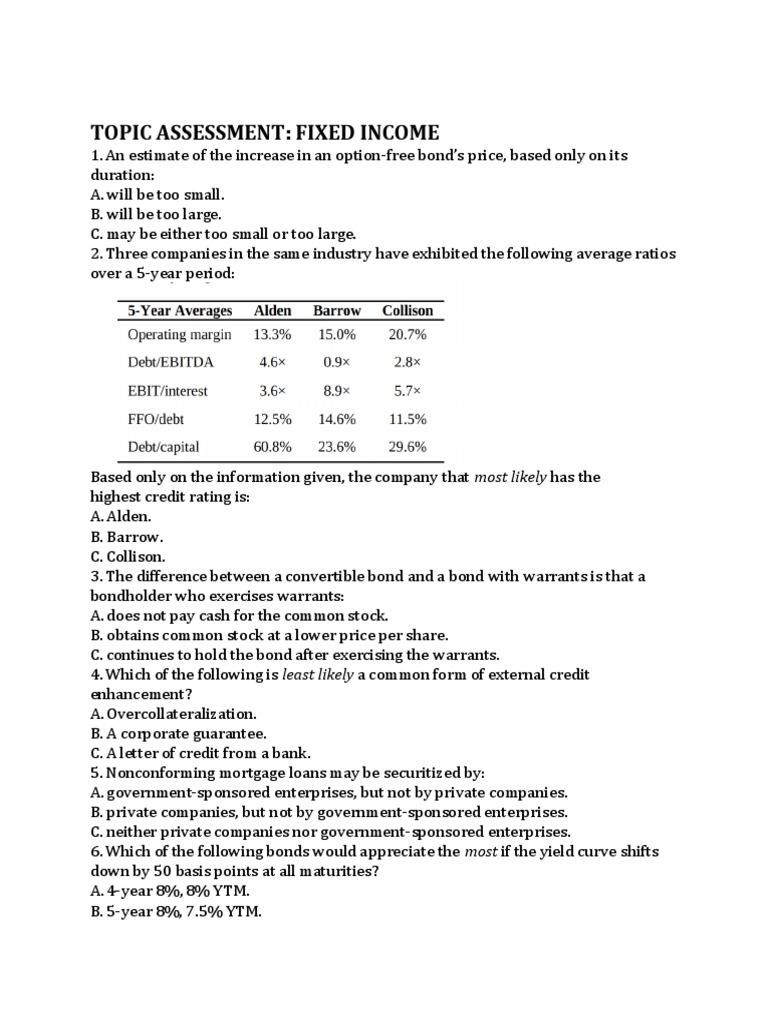 Topic Assessment: Fixed Income | PDF | Bonds (Finance) | Repurchase ...