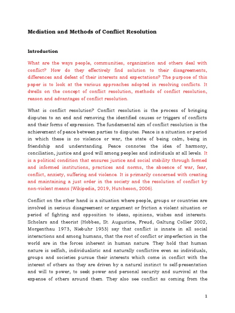 Mediation and Methods of Conflict Resolution | PDF | Mediation ...