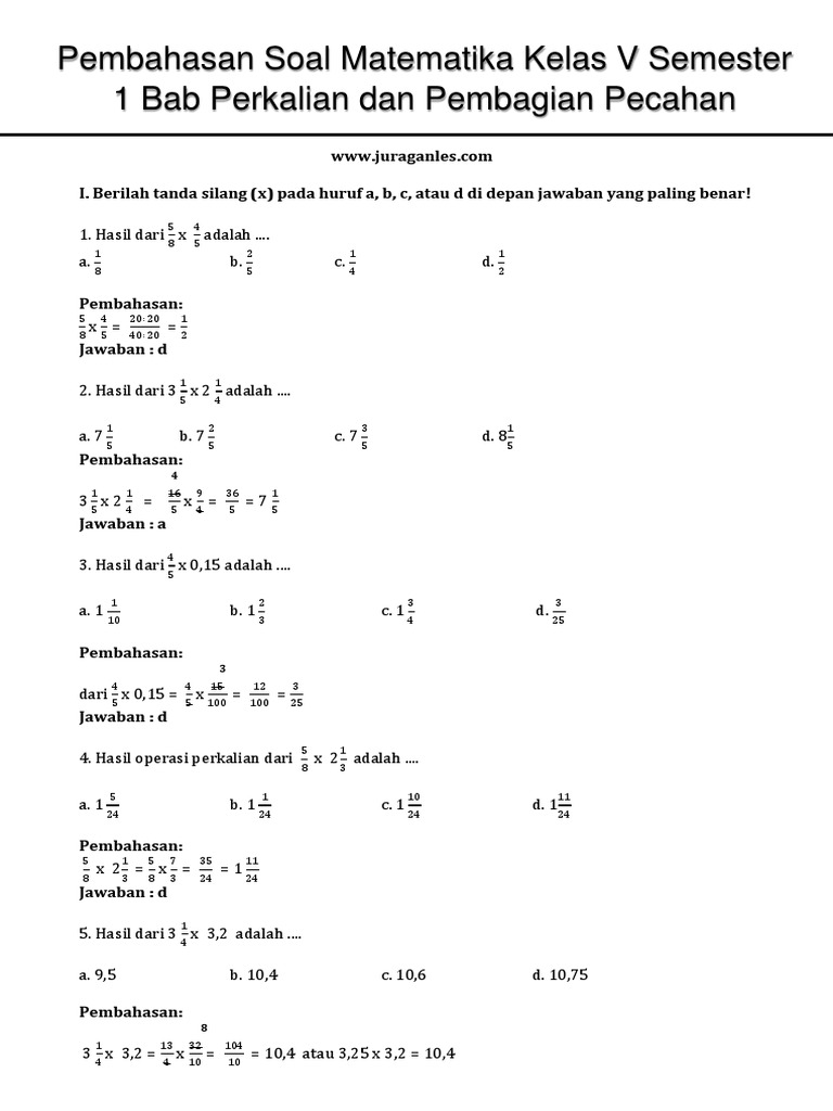 Tes Sumatif SD Kelas 5 Matematika | PDF