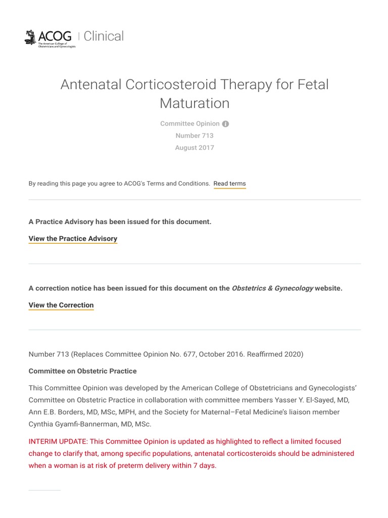 Antenatal Corticosteroid Therapy For Fetal Maturation - ACOG | PDF ...