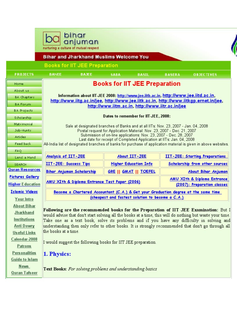 Recommended Books for IIT JEE Prep | PDF | Teaching Mathematics | Chemistry