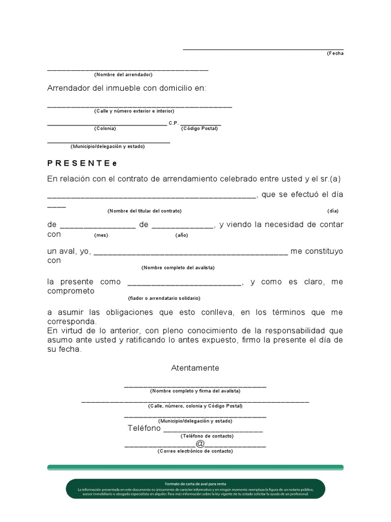 Formato Carta de Aval para Renta | PDF