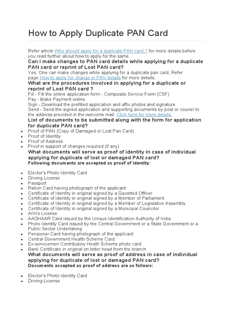 How To Apply Duplicate PAN Card | PDF | Identity Document ...