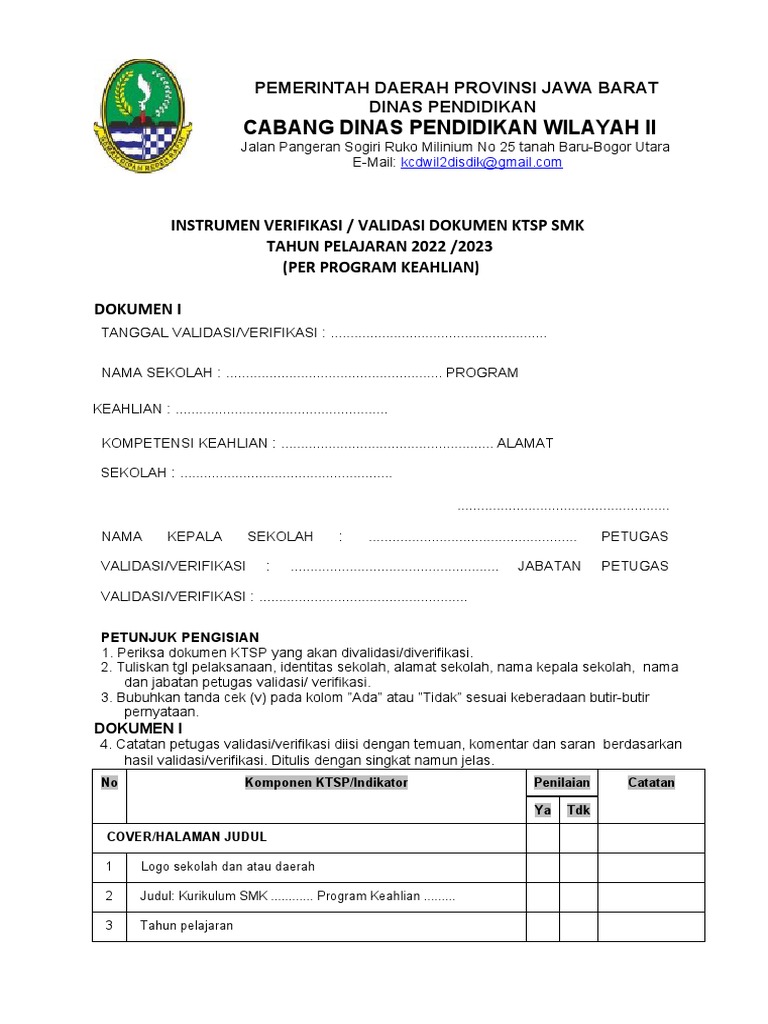 Instrumen Validasi KTSP SMK 2022 2023 | PDF