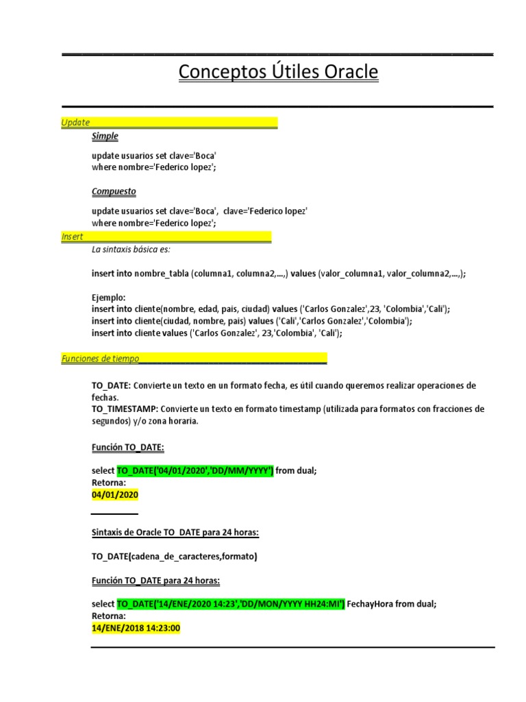 Conceptos Útiles Oracle | PDF | Notación | Desarrollo de software