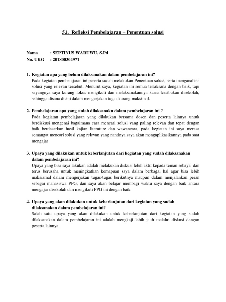 Refleksi Pembelajaran PPG | PDF