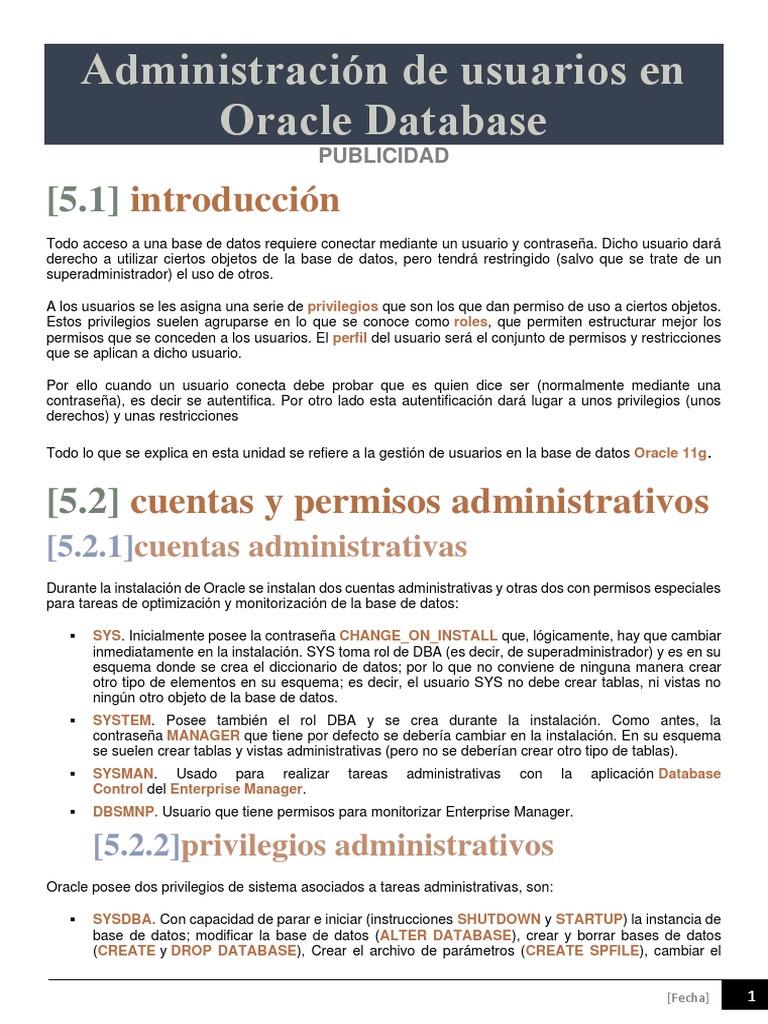 Administración de Usuarios en Oracle Database | PDF | Autenticación ...
