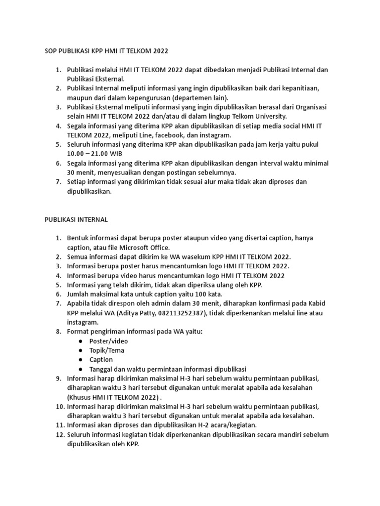 Sop Publikasi Media Bidang KPP 2022 | PDF