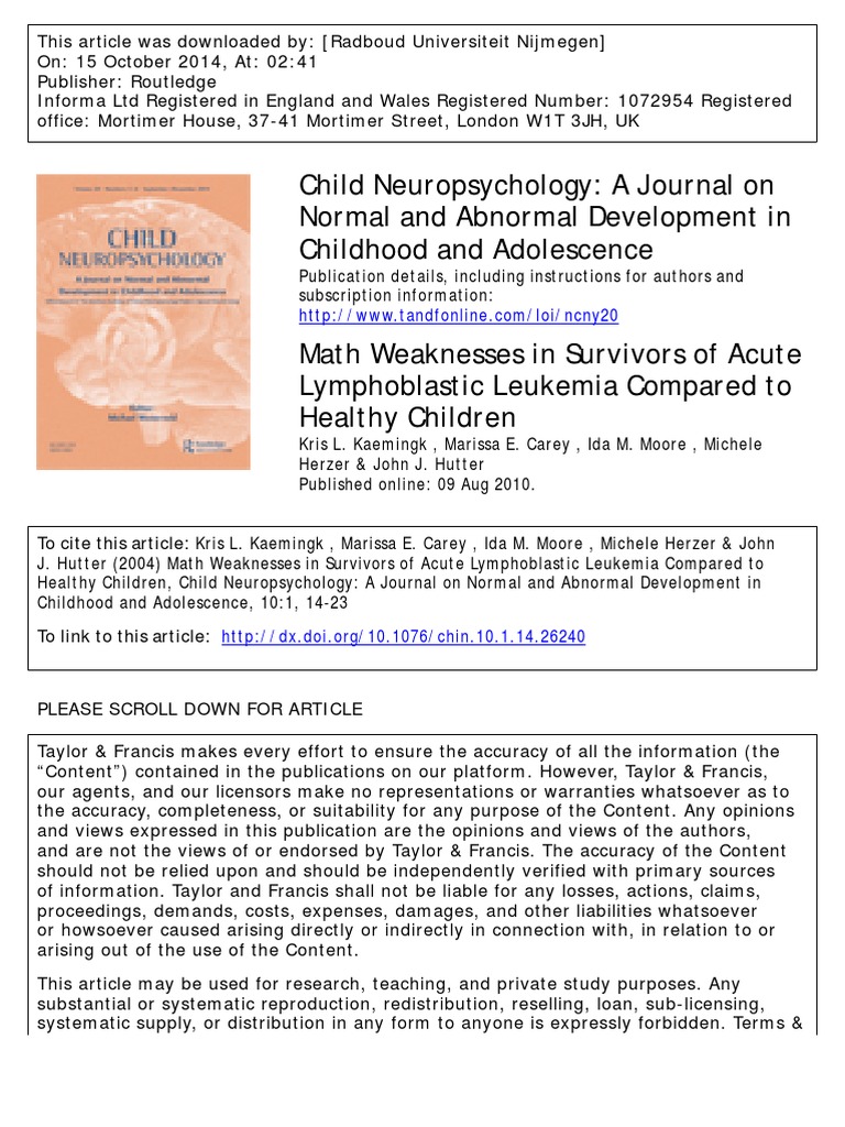 Math Weaknesses in Survivors ALL | PDF | Wechsler Adult Intelligence ...