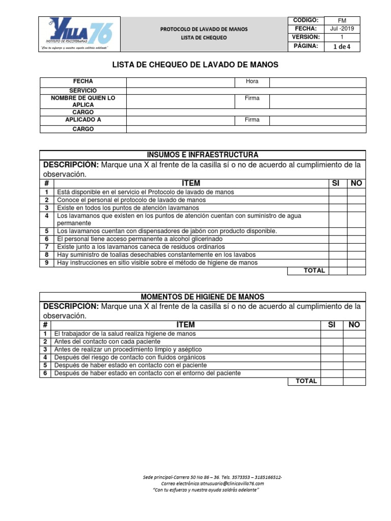 Protocolo de lavado de manos: Lista de chequeo para evaluar el ...