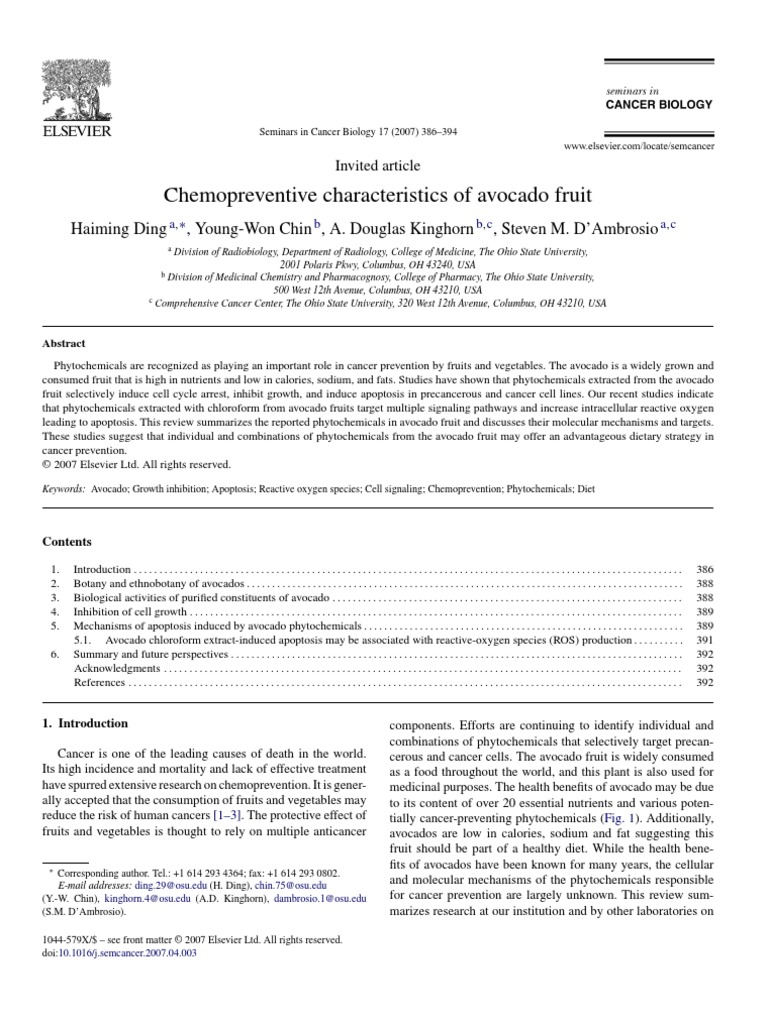 Chemopreventive Characteristics of Avocado Fruit | PDF | Cell Cycle ...