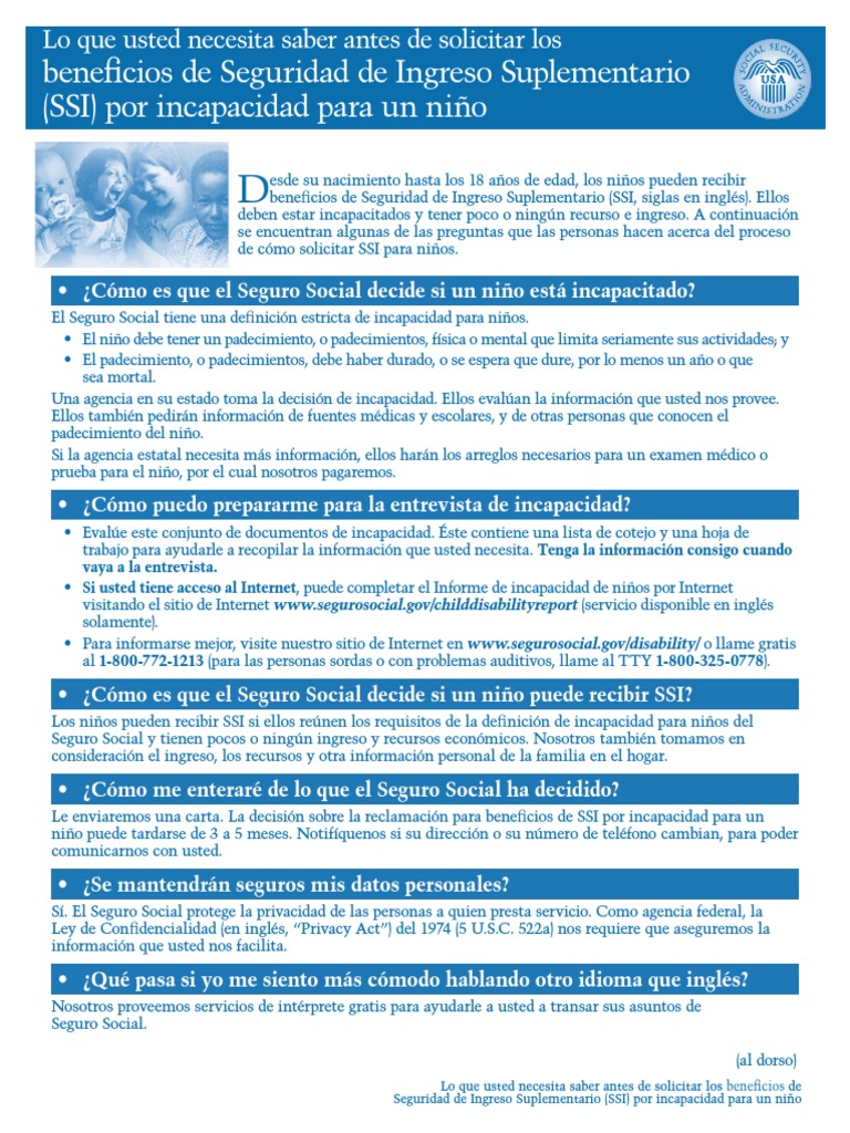 Guía SSI para Niños con Incapacidad | PDF | Medicare (Estados Unidos ...