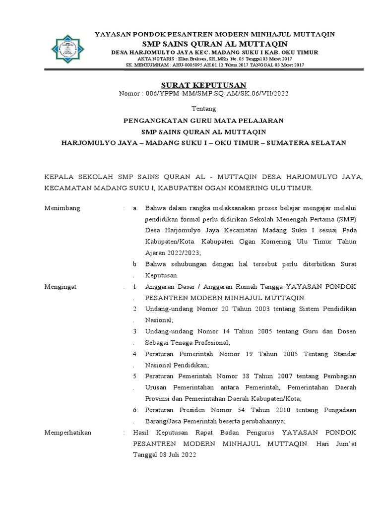 SK Pengangkatan Guru | PDF