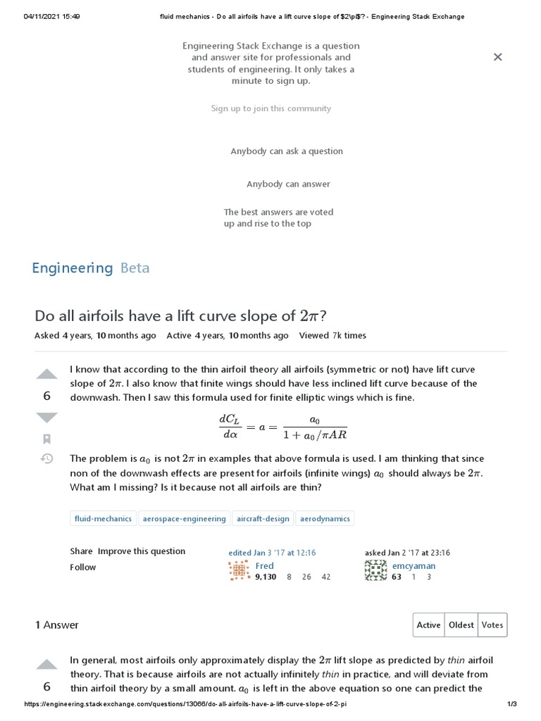 Do All Airfoils Have A Lift Curve Slope of ?: Engineering Beta | PDF ...
