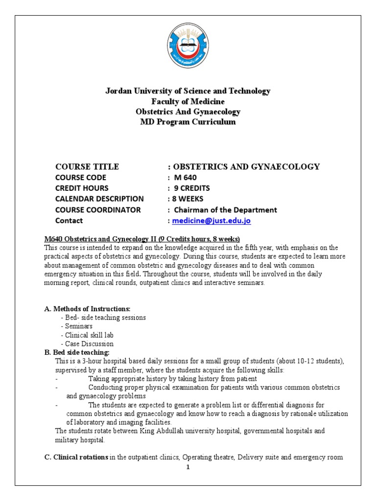 Obstetrics and Gynecology MD Curriculum | PDF | Childbirth | Gynaecology