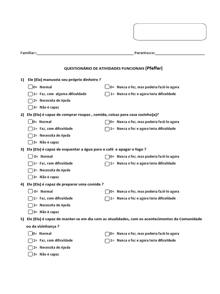 Pfeffer - Questionário de Atividades Funcionais | PDF