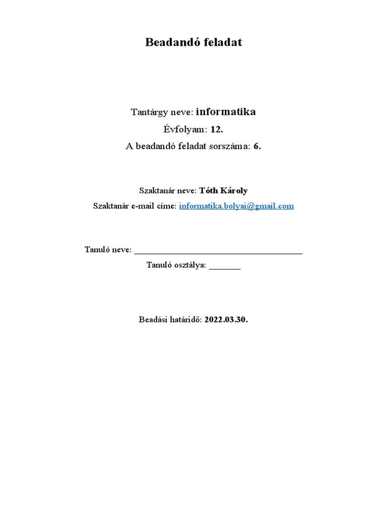 Évfolyam - Informatika - 6 | PDF