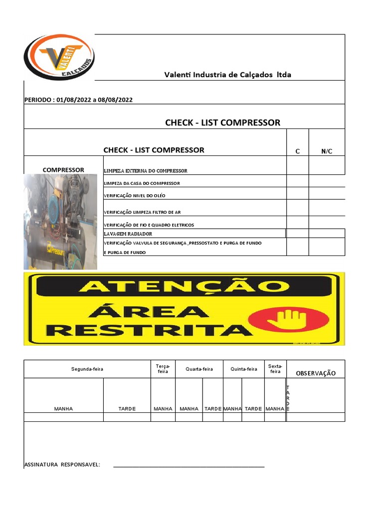 Check List Compressor Novo | PDF