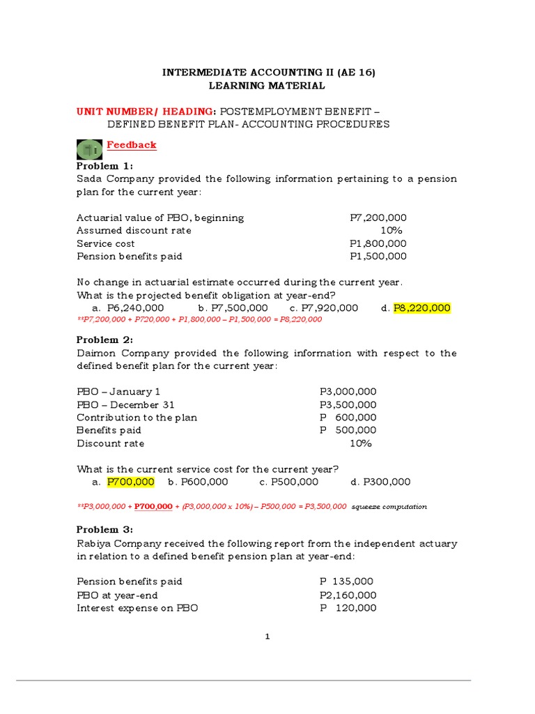 Unit Number/ Heading: Intermediate Accounting Ii (Ae 16) Learning ...