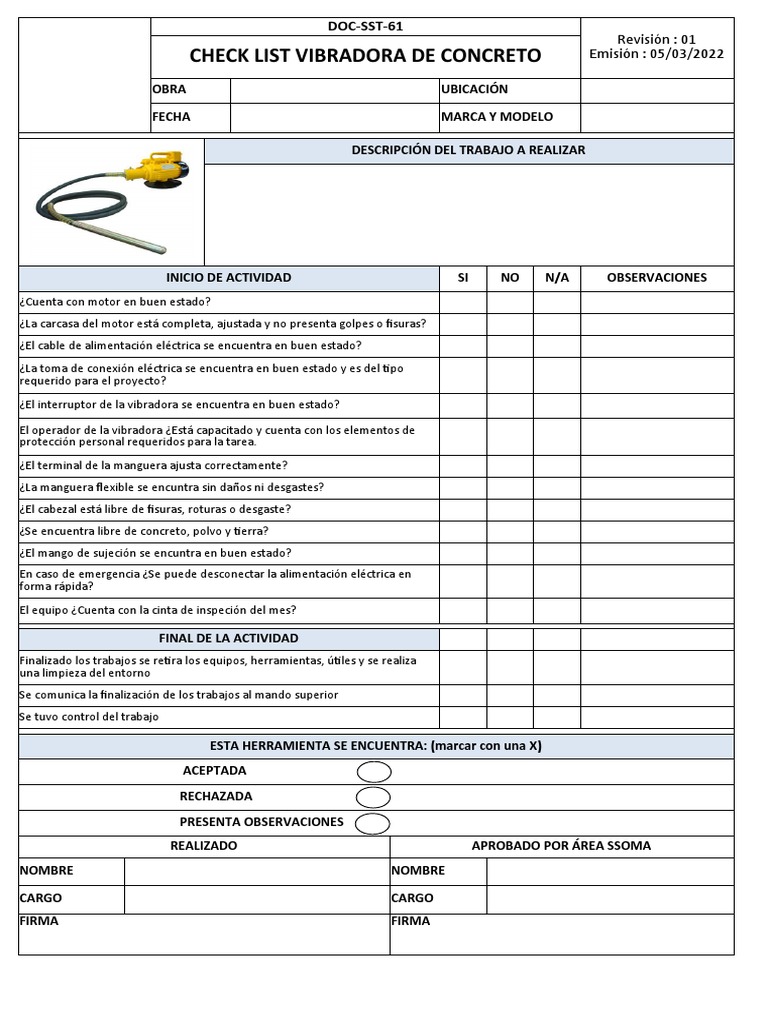 Check List Vibradora de Concreto | PDF