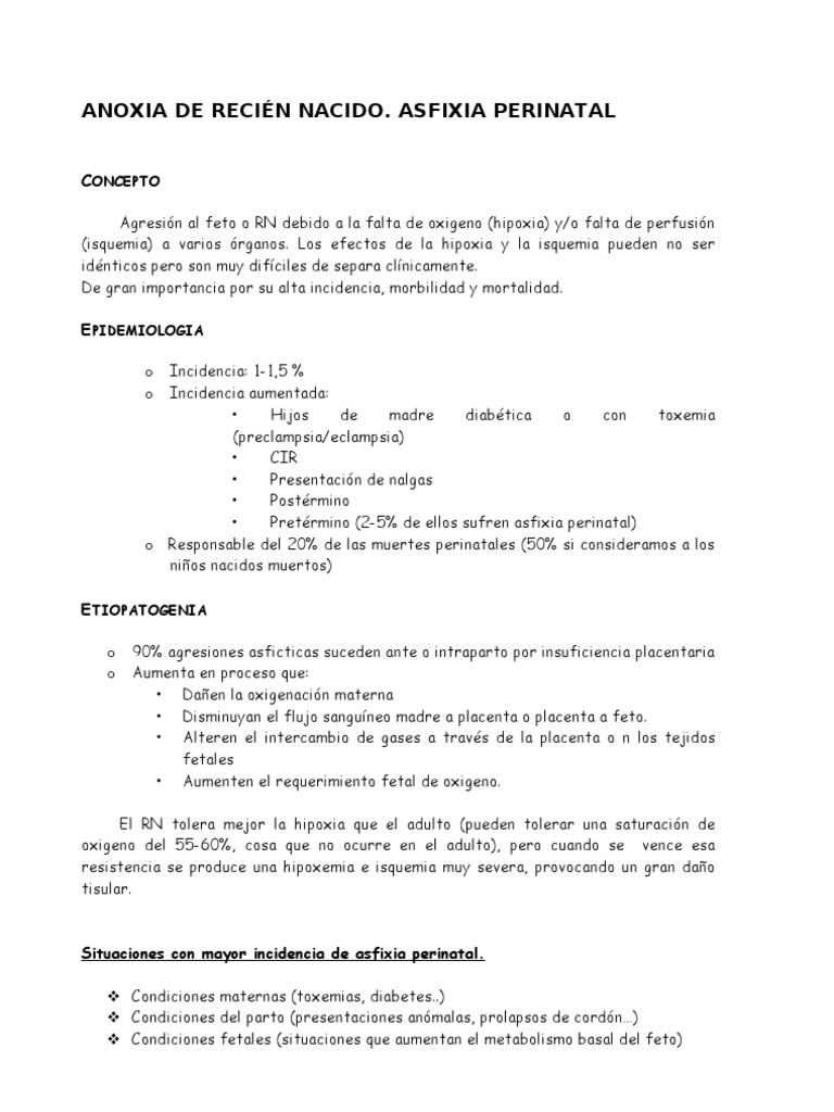 Anoxia Prenatal y Asfixia Perinatal | PDF | Isquemia | Placenta