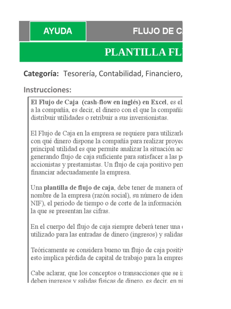 Plantilla Flujo de Caja | PDF | Flujo de efectivo | Microsoft Excel