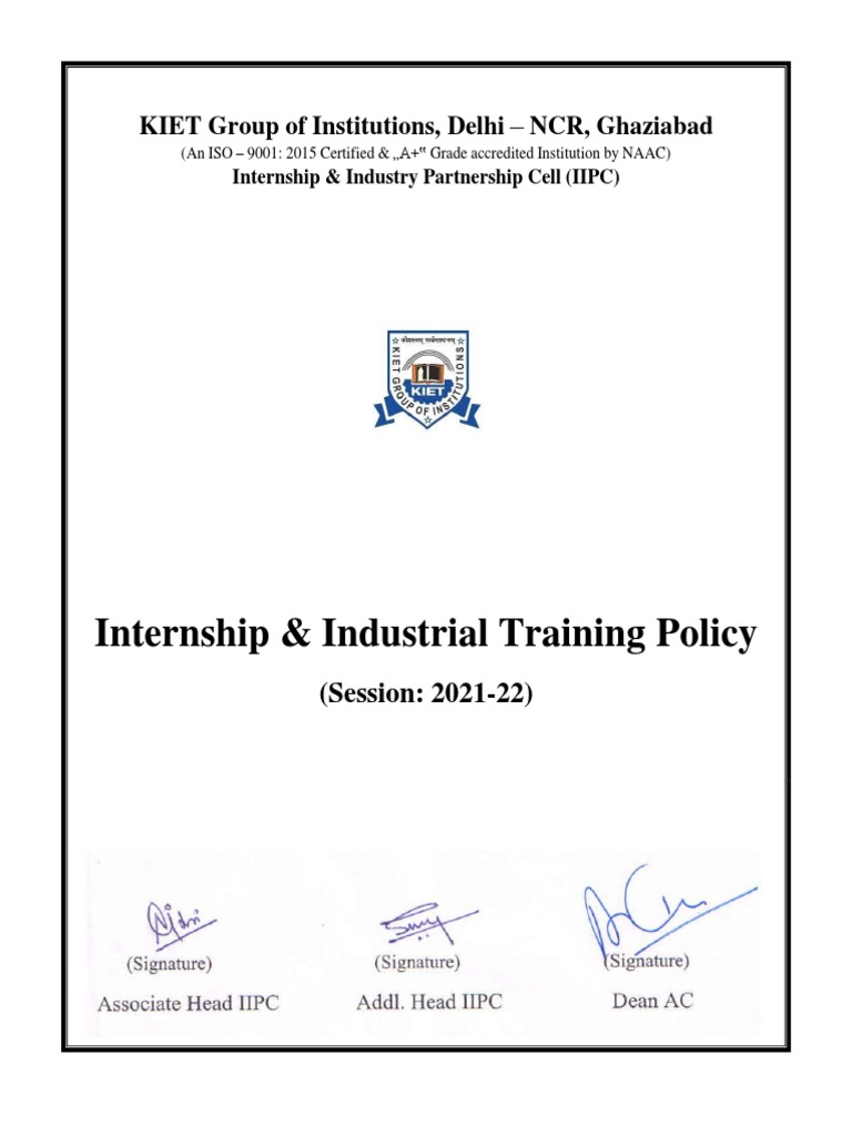 Internship & Industrial Training Policy: KIET Group of Institutions ...