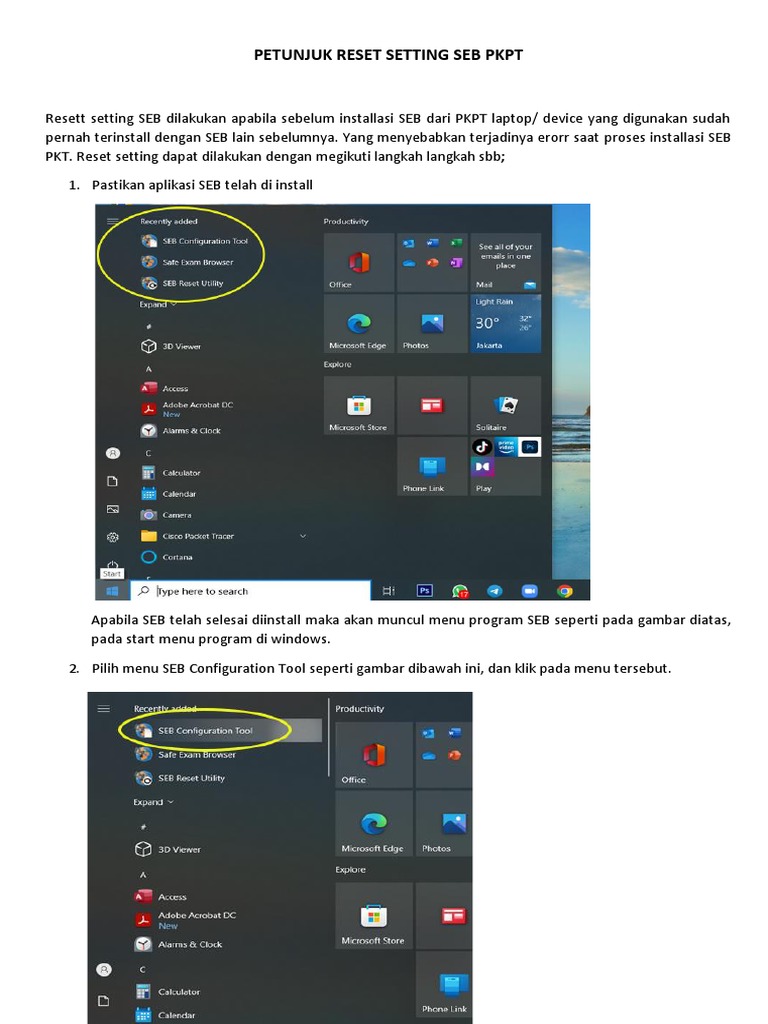 Petunjuk Reset Setting SEB PKPT | PDF