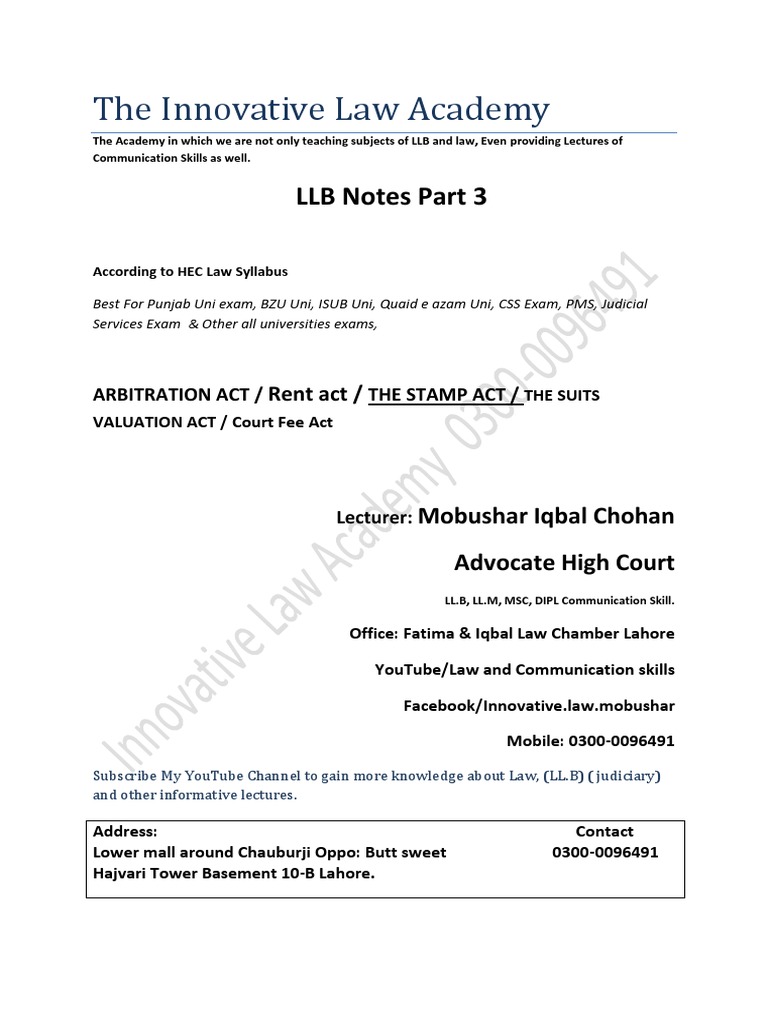 The Innovative Law Academy: LLB Notes Part 3 | PDF | Arbitration ...