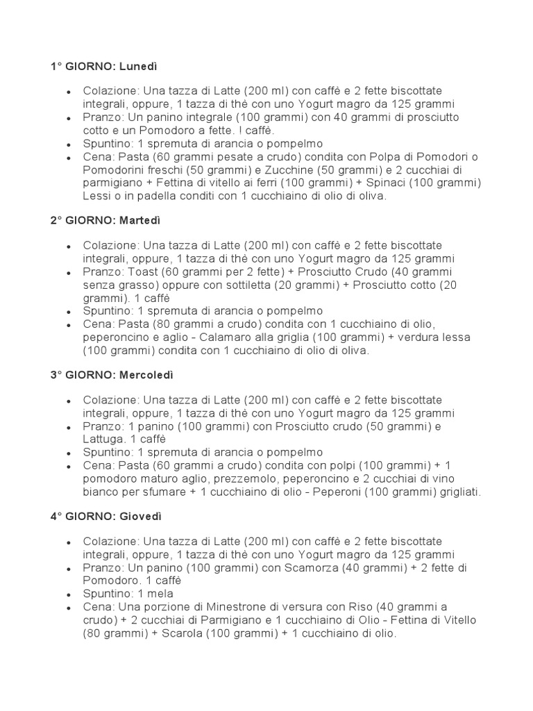 Dieta Da 1600 Kcal | PDF