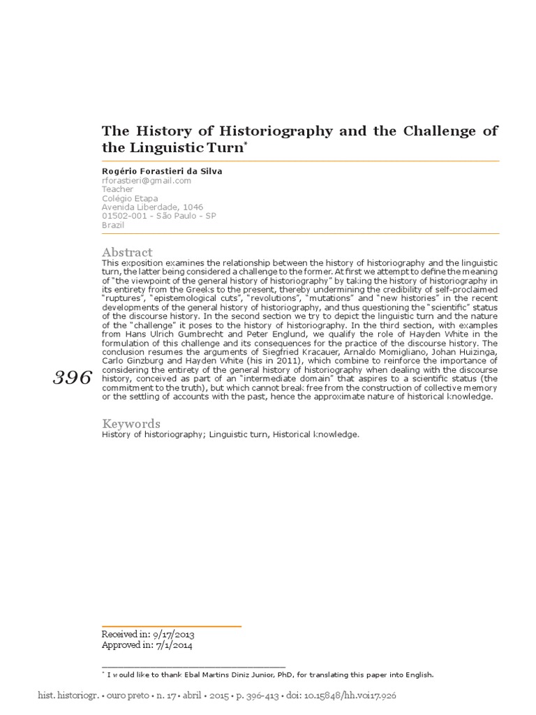 Forastieri Da Silva - The History of Historiography and The Challenge ...