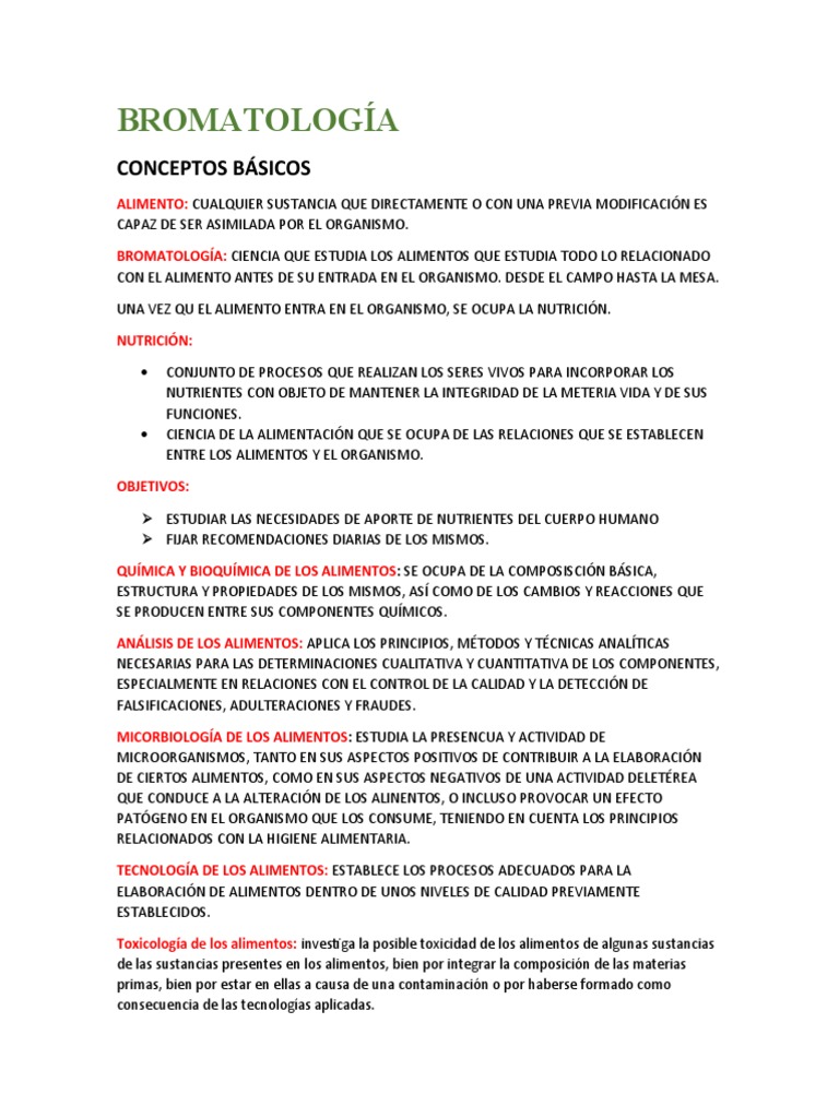 Bromatología Notas | PDF | Alimentos | Ciencia de los Alimentos