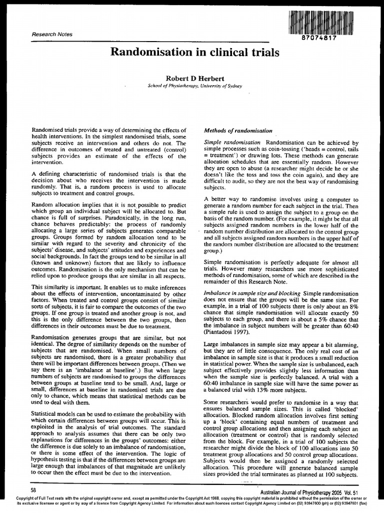 Randomization in Clinical Trials | PDF