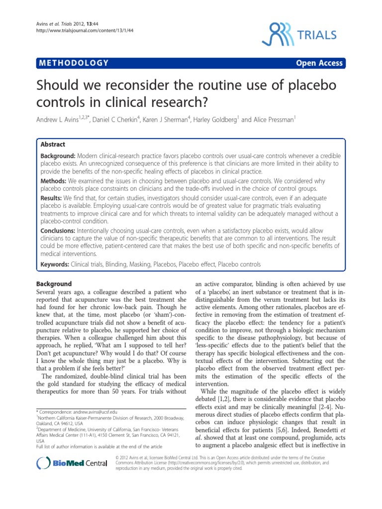 Use of Placebo Controls in Clinical Research - Trials2012 | PDF ...