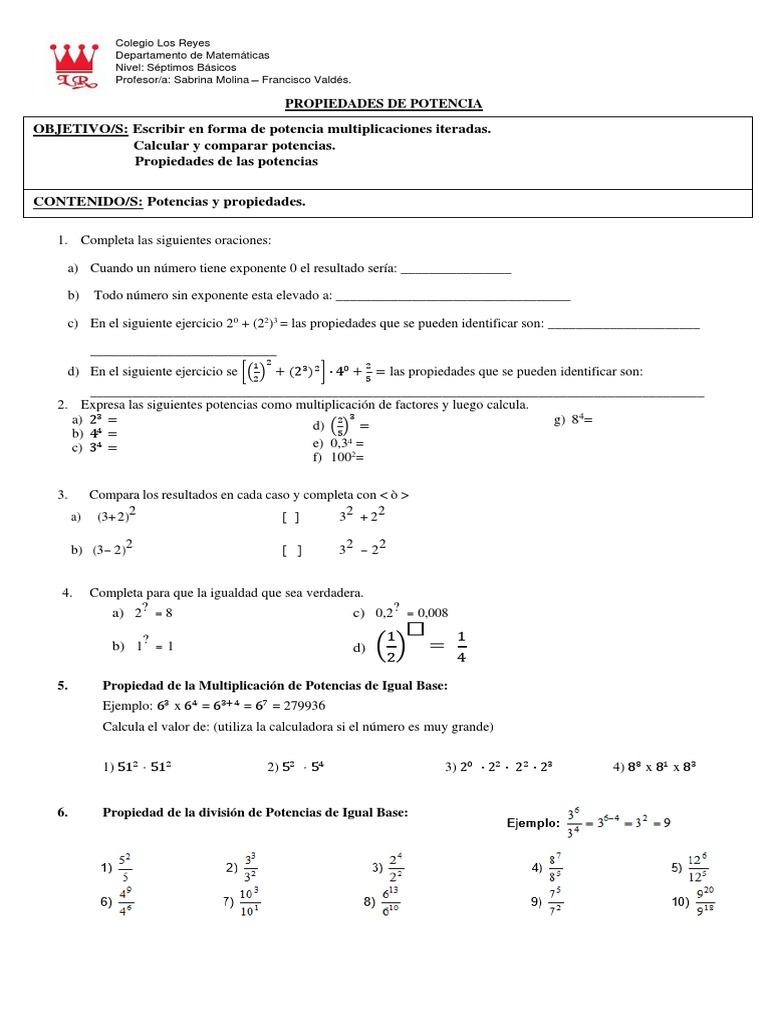 Propiedades y Ejercicios de Potencias | PDF | Exponenciación