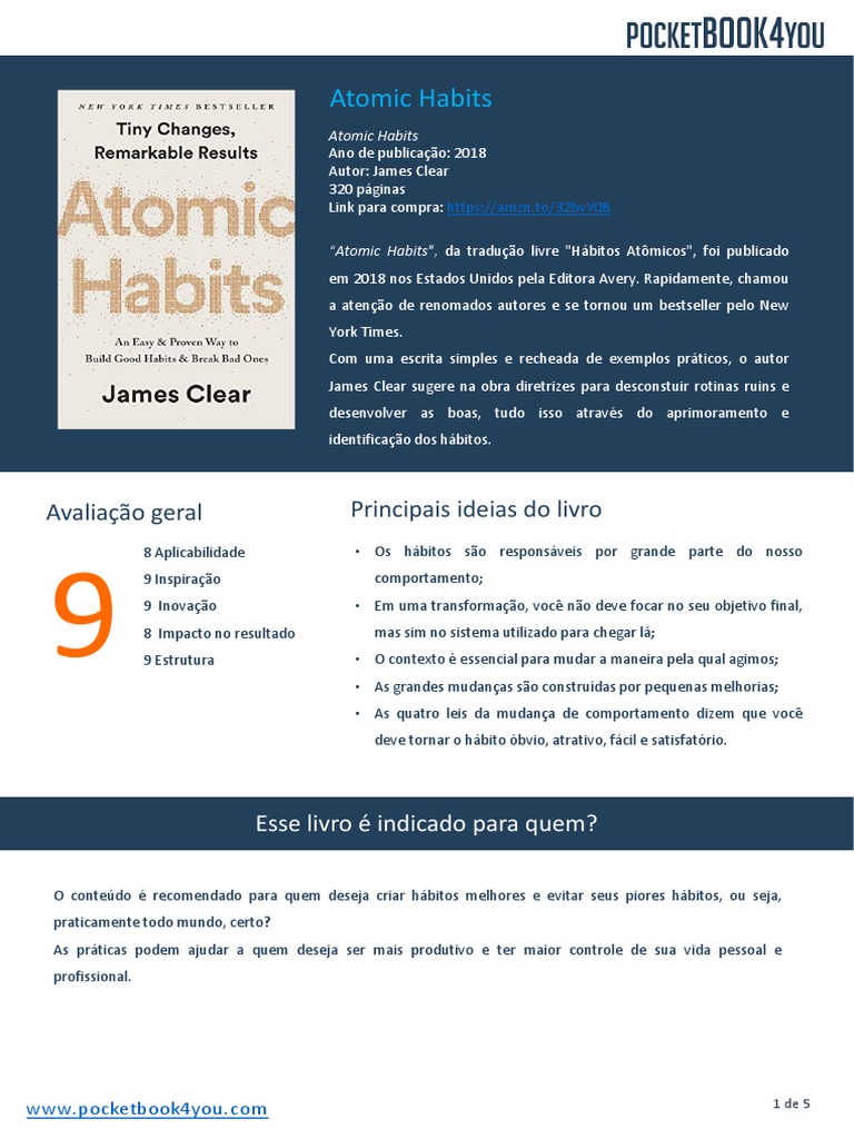 Atomic Habits - James Clear | Download grátis PDF | Marketing | Autor